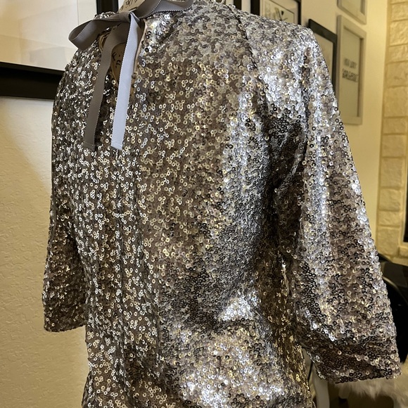 Jennifer Lopez | Tops | Jennifer Lopez Silver Sequin With Ribbon Blouse ...